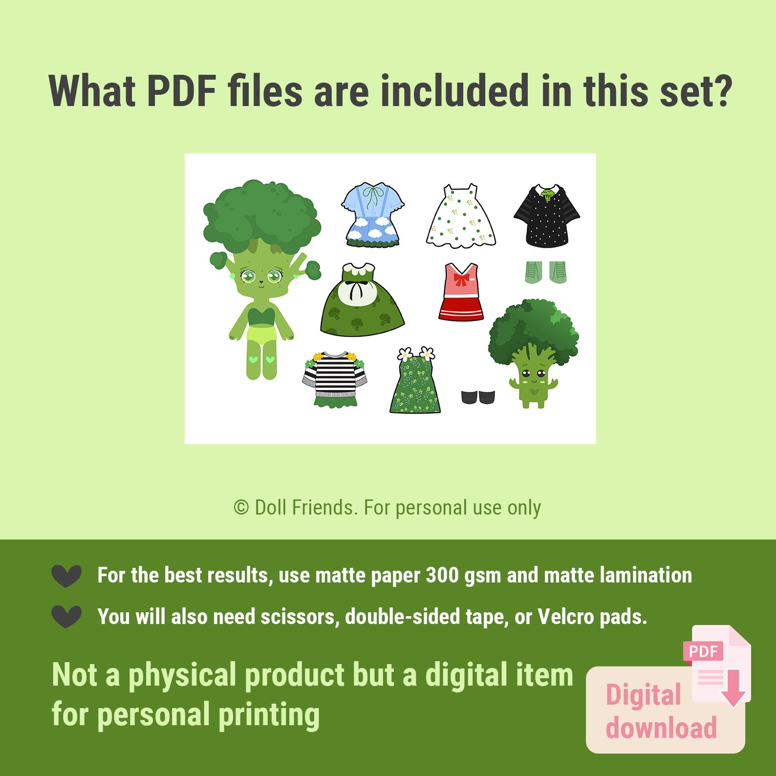 Crafty Broccoli Girl: Printable Doll & Dress-up Kit - Etsy
