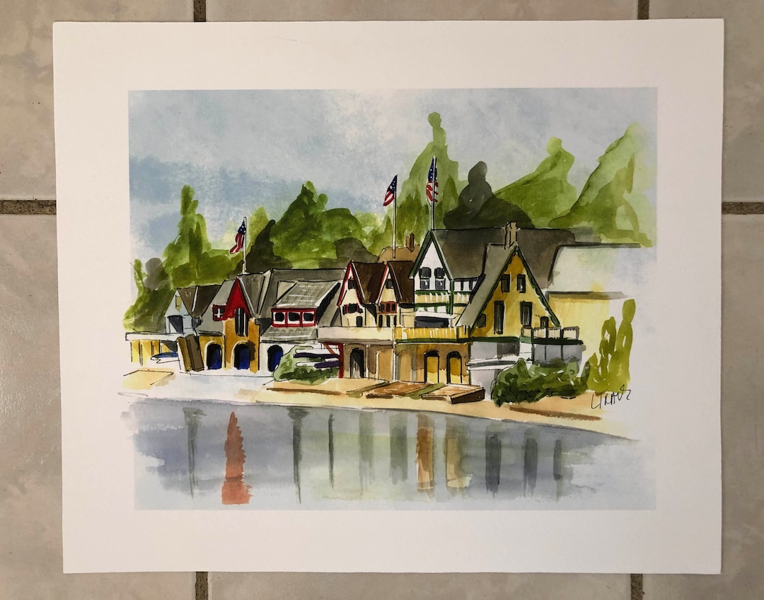 Boathouse Row Wall Art Print of Original Watercolor - Etsy
