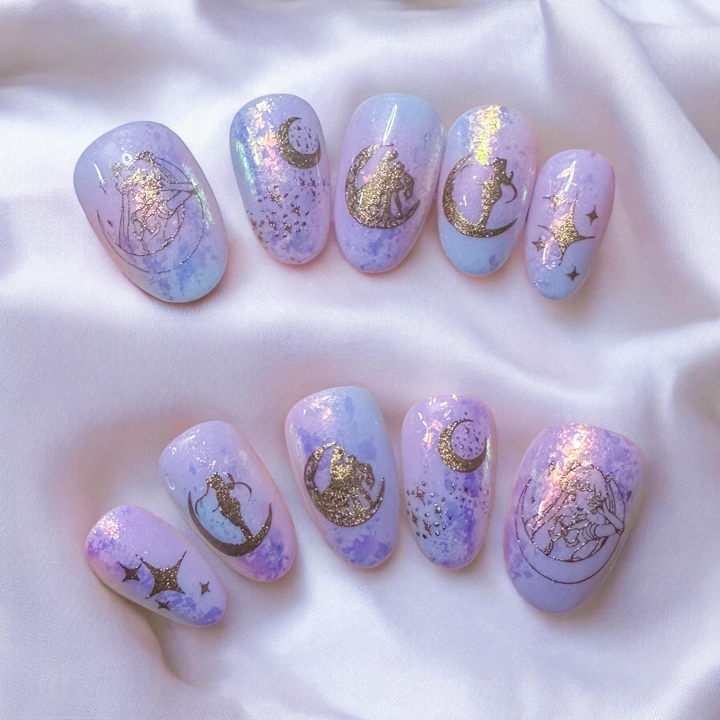 Sailor Moon Press-on Nails: Hand-painted Galaxy Celestial Design - Etsy