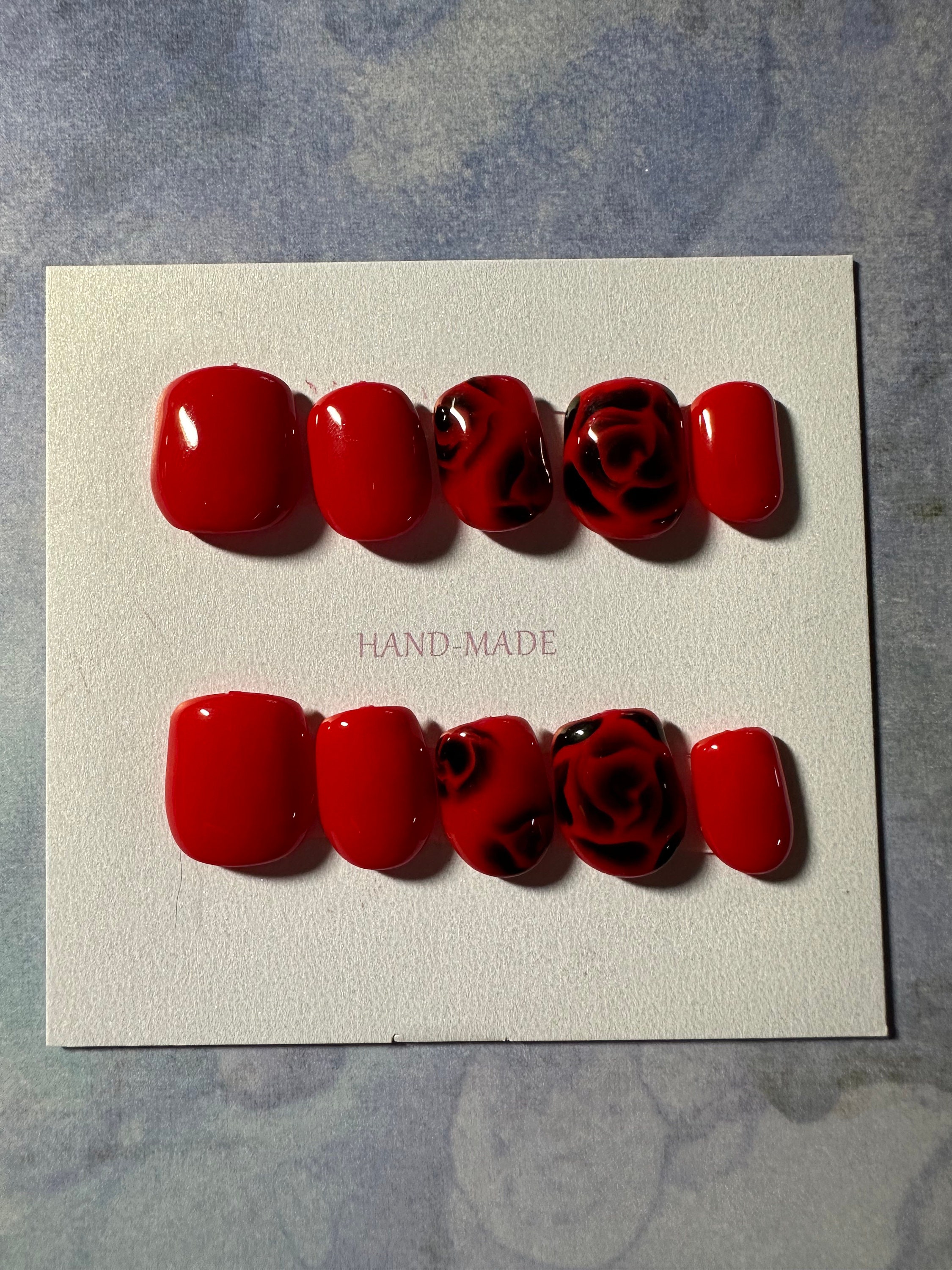 Red Rose Blooming Nails - Etsy