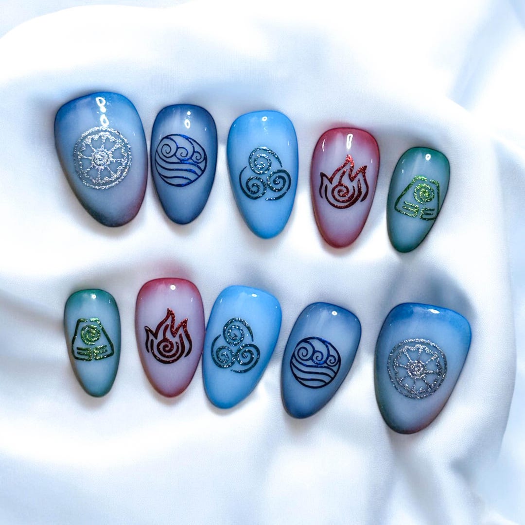 Element-bending Inspired Press-on Nails – Hand-painted Ombré Nail Art ...