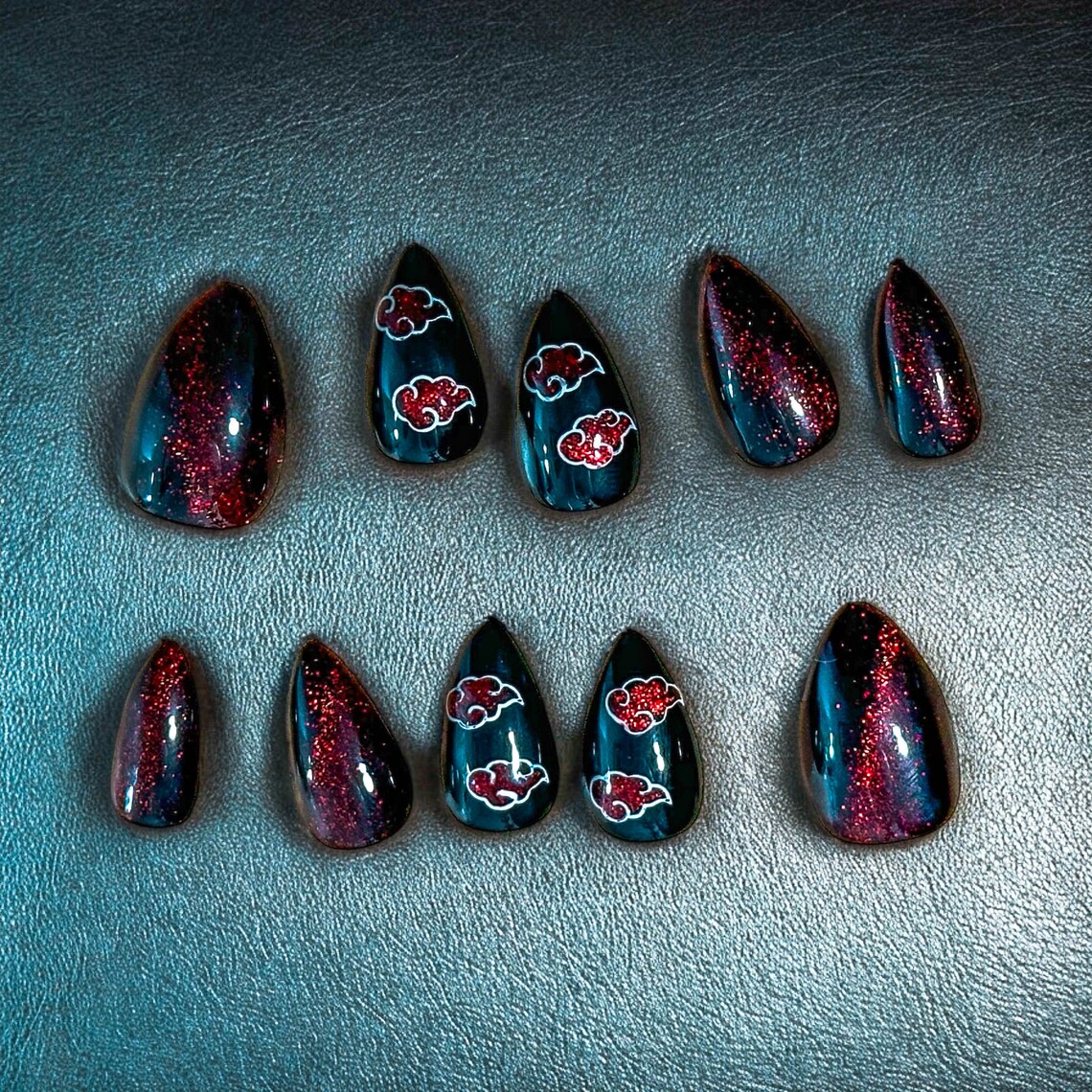 Naruto Inspired Akatsuki Press on Nails - Etsy