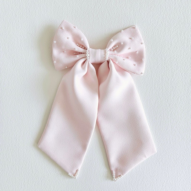 Large Pearl Beaded Pink Satin Bow - Etsy