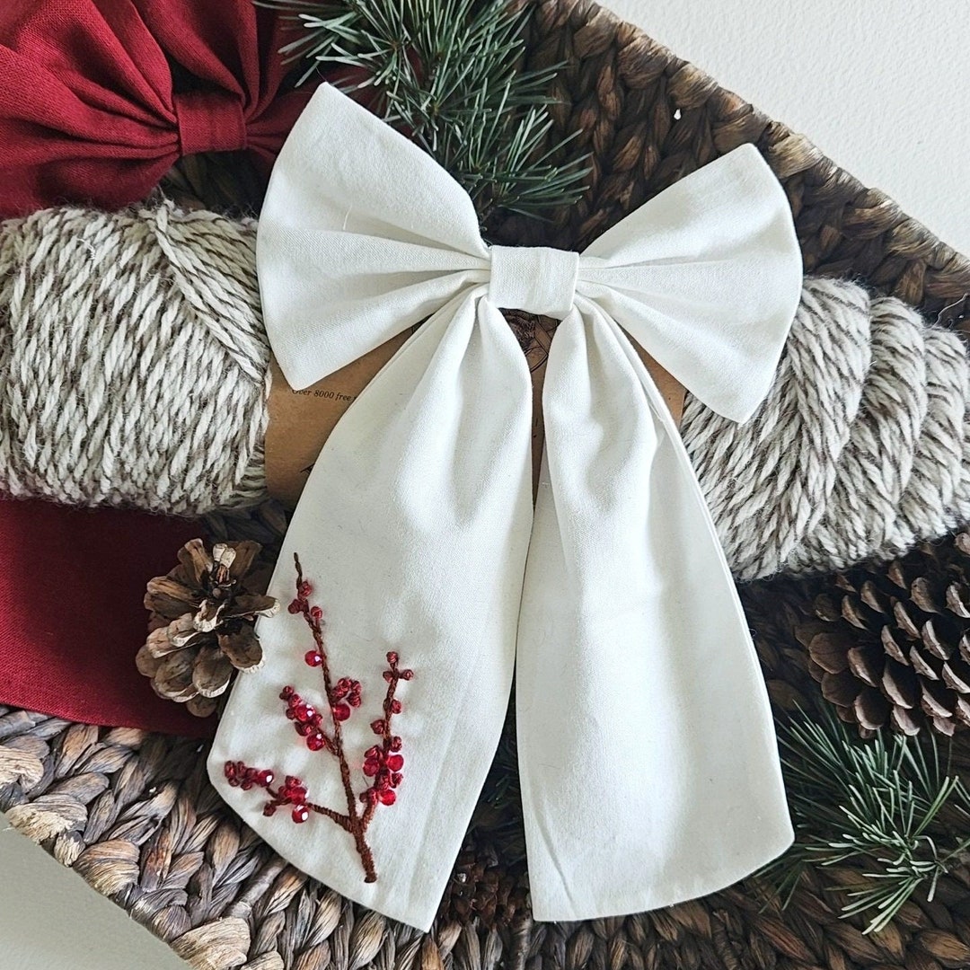 White Large Beaded Holly Winter Bow - Etsy