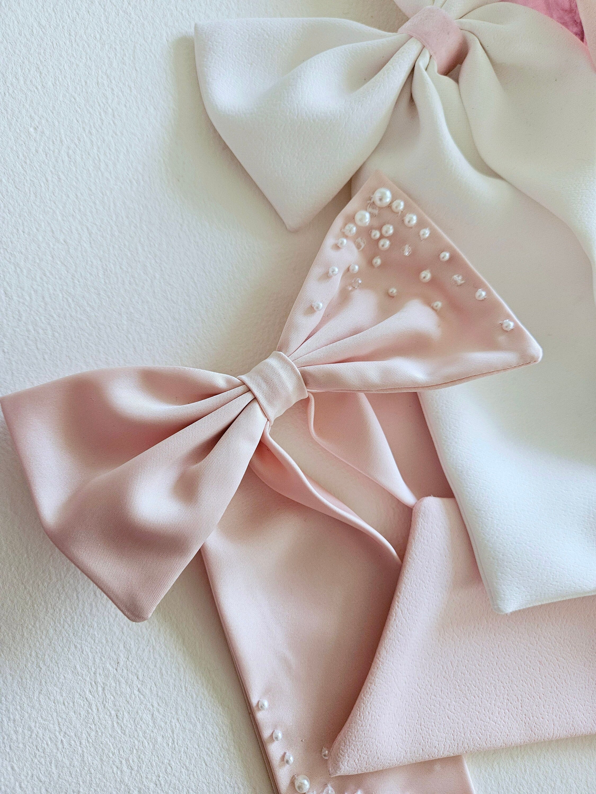 Large Pearl Beaded Pink Satin Bow - Etsy