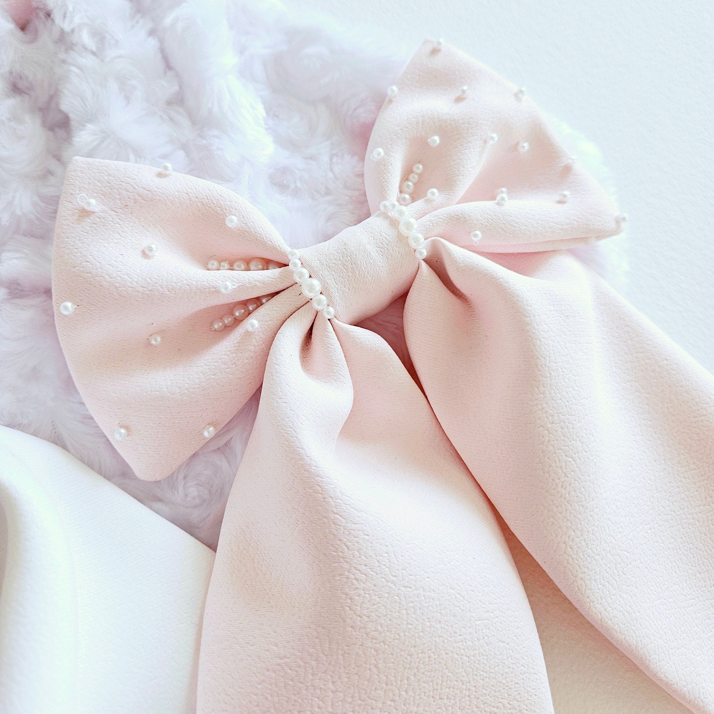 Large Pearl Beaded Pink Satin Bow - Etsy