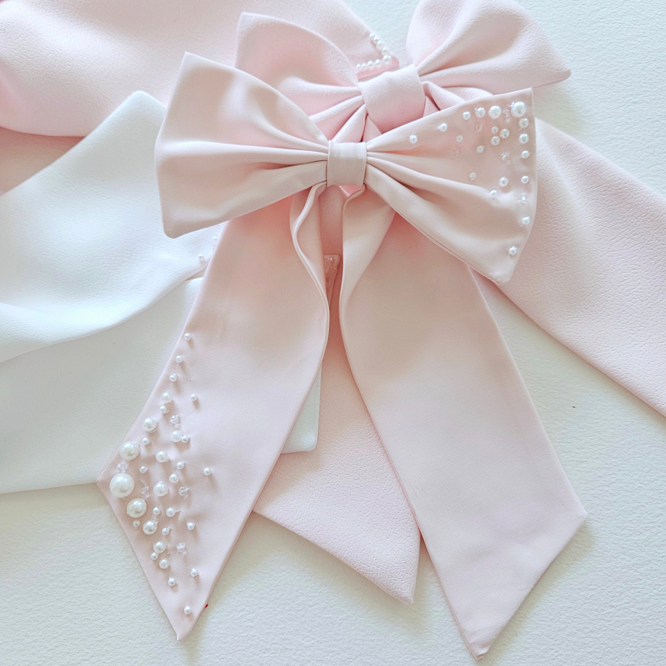 Large Pearl Beaded Pink Satin Bow - Etsy