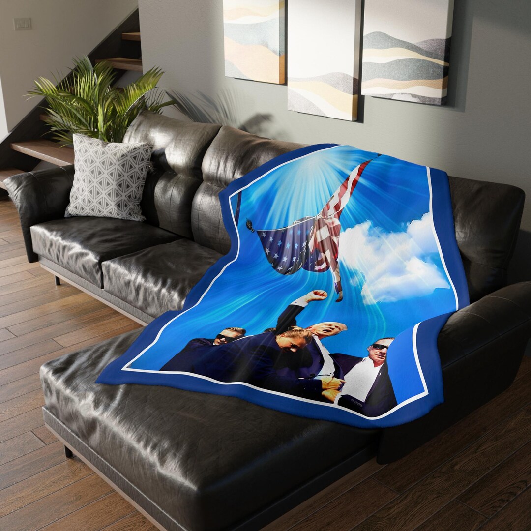 Trump Butler PA Rally Angel Flag Fight Velveteen Blanket two-sided ...