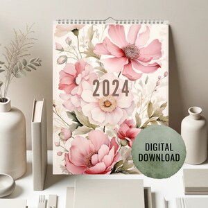2024 Wall Calendar, Gift for Mom, Gift for Her, Flower Calendar, Floral ...