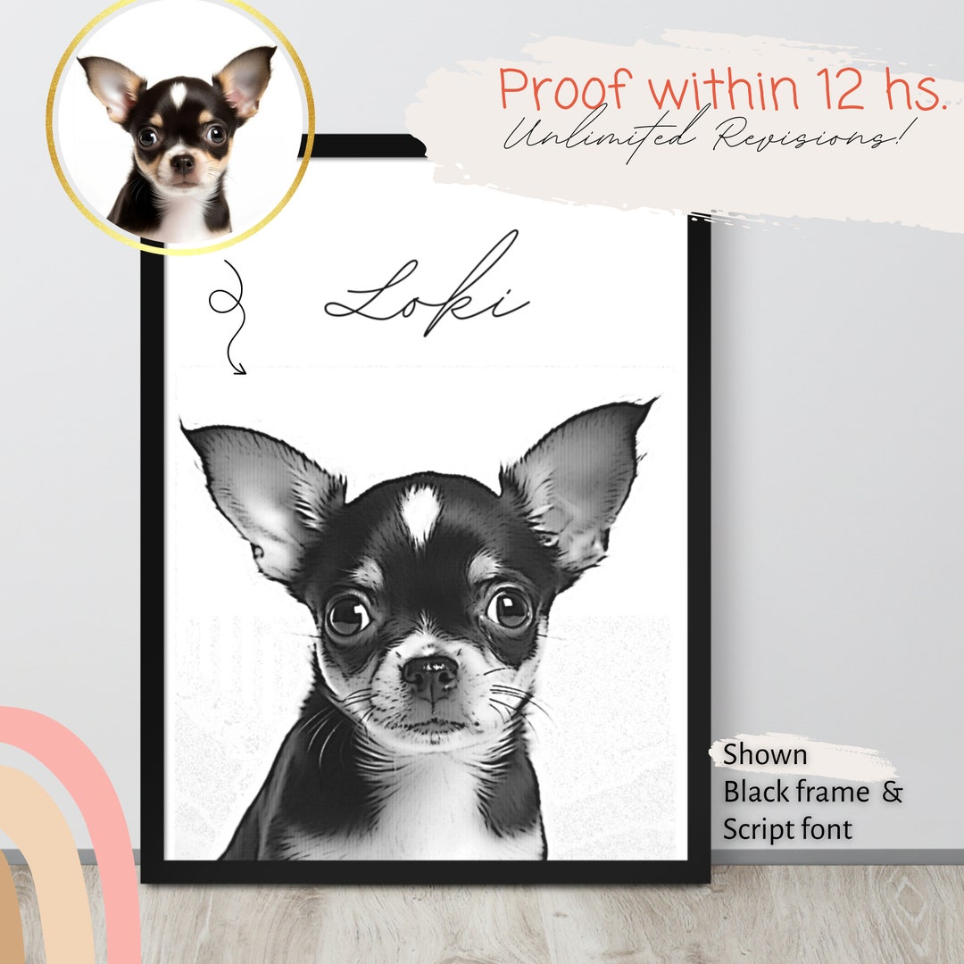 Custom Pet Portrait With Name Personalized Pet Art for Dog or Cat ...
