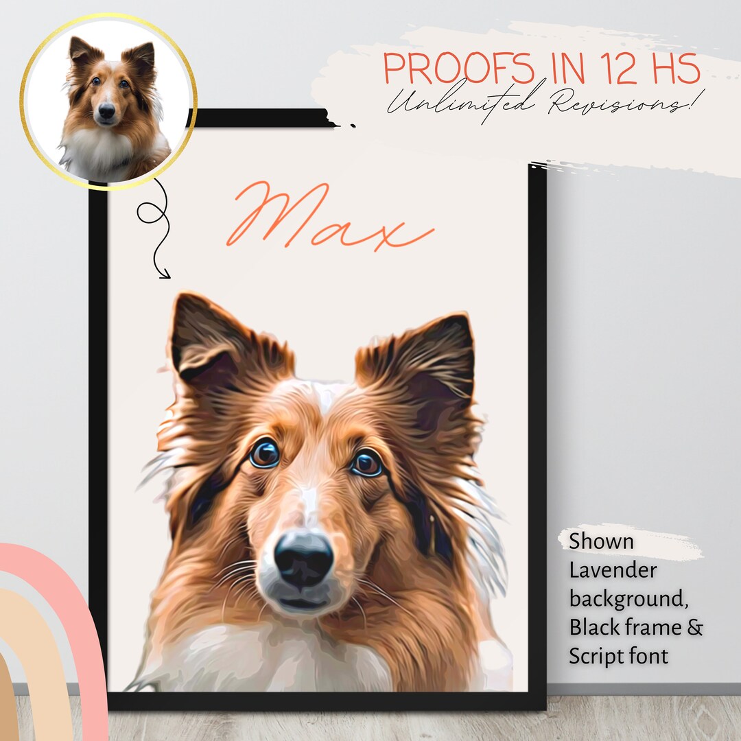 Custom Pet Portrait With Name Personalized Pet Art for Dog or Cat ...