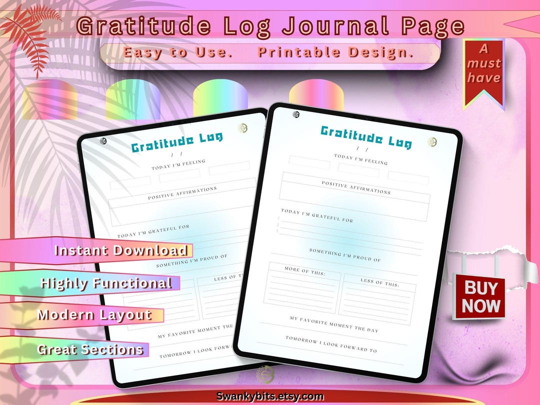 Gratitude Log Printable Sheet – Daily Reflection, Mindfulness & Self ...