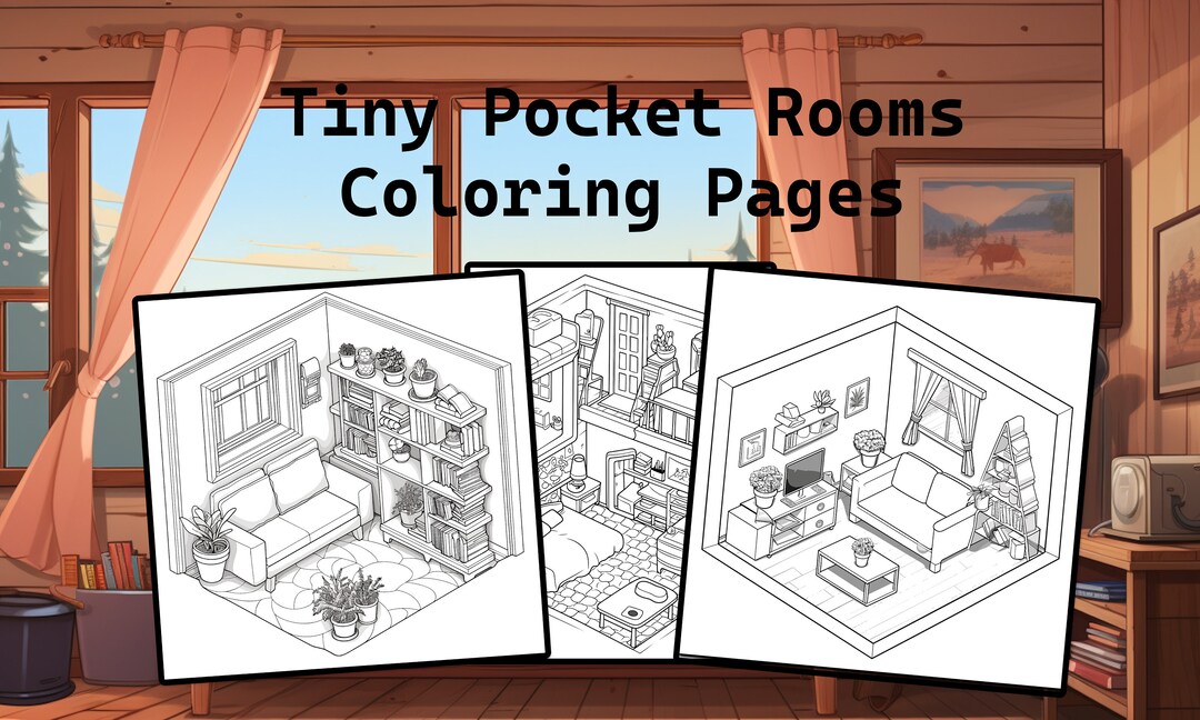 30 Tiny Pocket Rooms Coloring Pages Adult Coloring Book: Cute Pocket ...