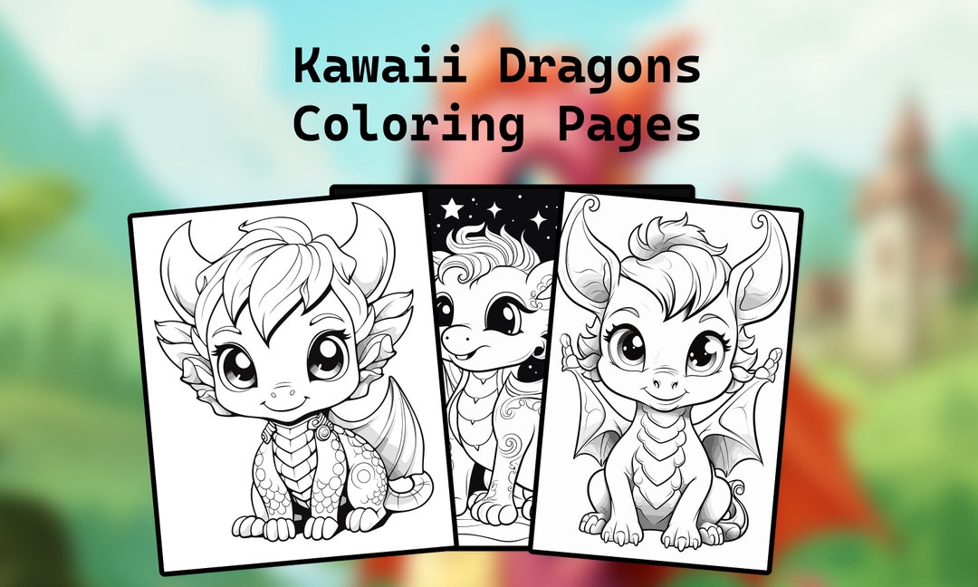 40 Kawaii Dragon Coloring Pages, Instant Download PDF , Coloring Kids ...