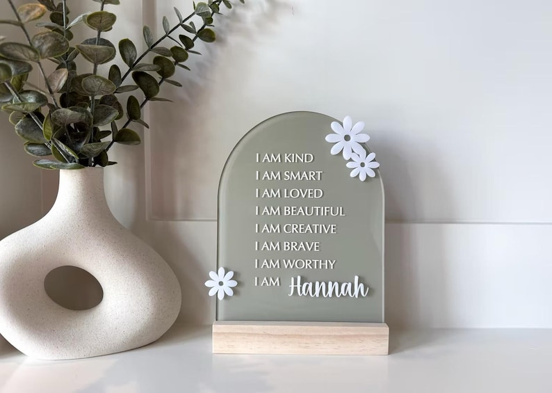 Acrylic Daisy Affirmation Sign for Girls Name Floral Room Decor for ...