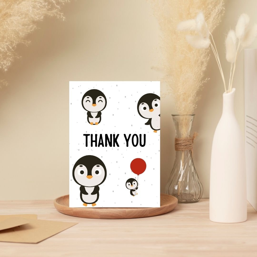 Cute Penguin Thank You Card Digital Penguin Gratitude Card Digital Card ...