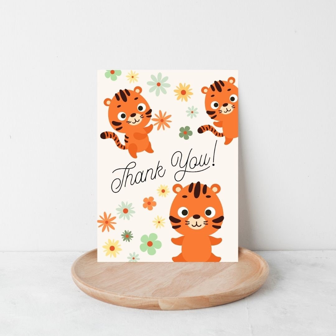 Playful Tiger Thank You Card Digital Tiger Gratitude Card Digital Card ...