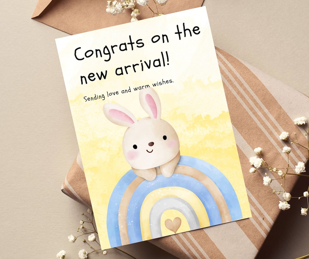 Congrats on the New Arrival Card Digital Baby Bunny With Balloons Card ...