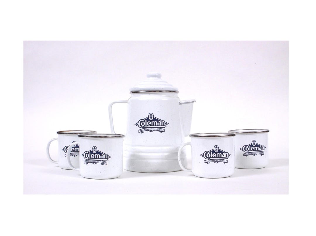 Vintage Coleman Coffee Percolator Camping Set. Includes a White ...
