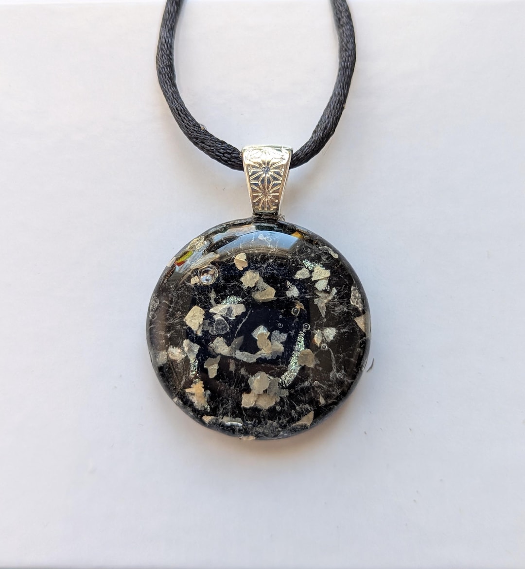 Fused Glass Pendant Necklace: Black Galaxy Silver Flecks - Etsy