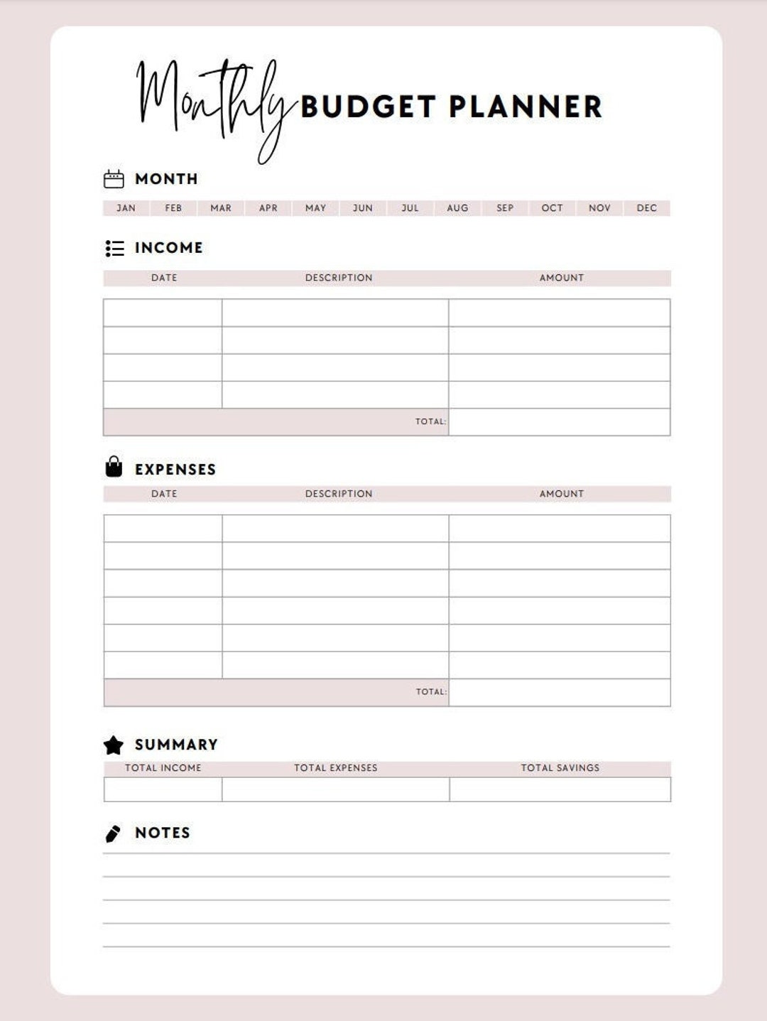 Monthly Planner, Budget Planner, Money Budgeting, Planner, Budget ...