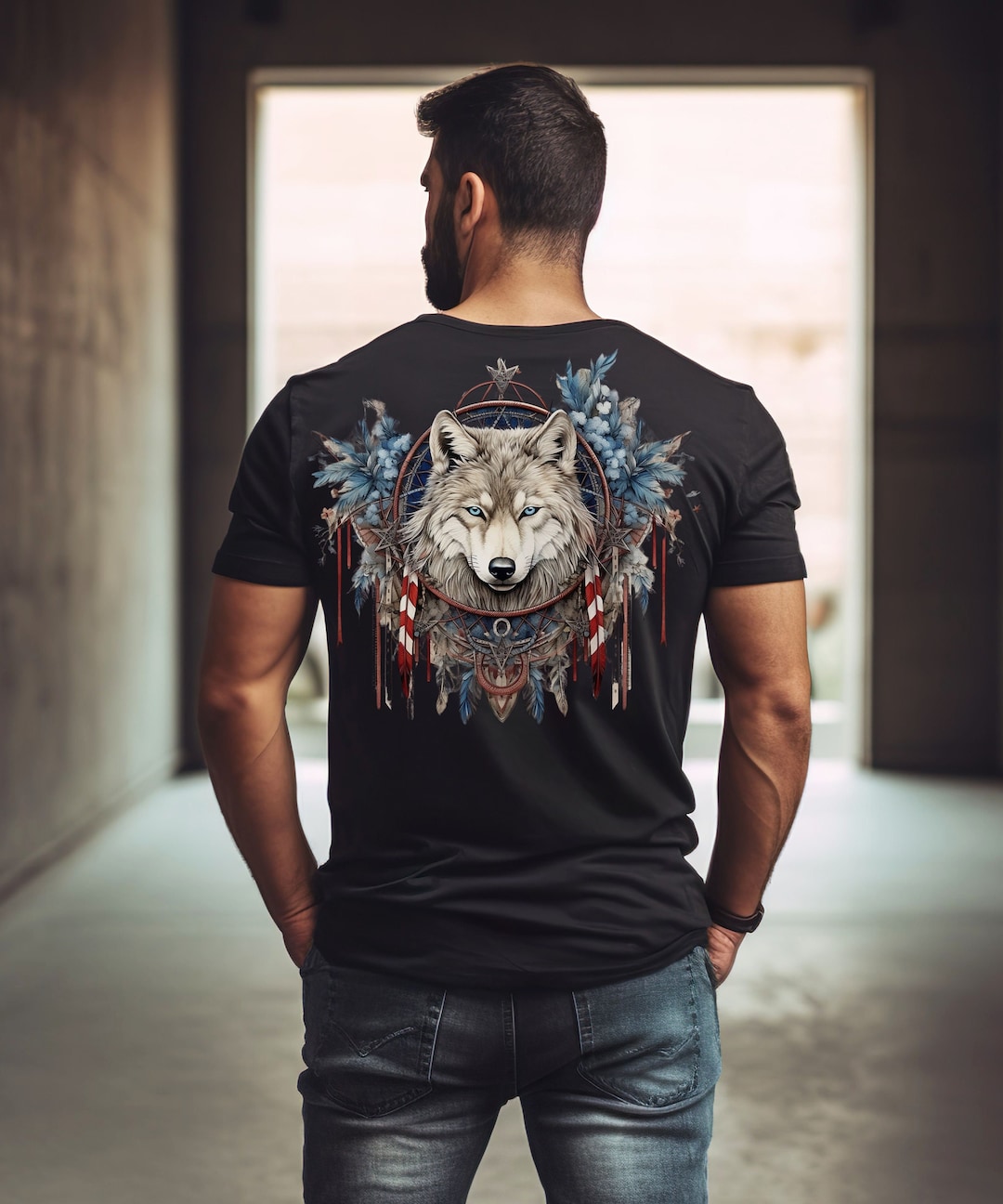 Mens Loose Fit Crew Neck Wolf Tshirt-womens Crewneck Comfort Wolf ...