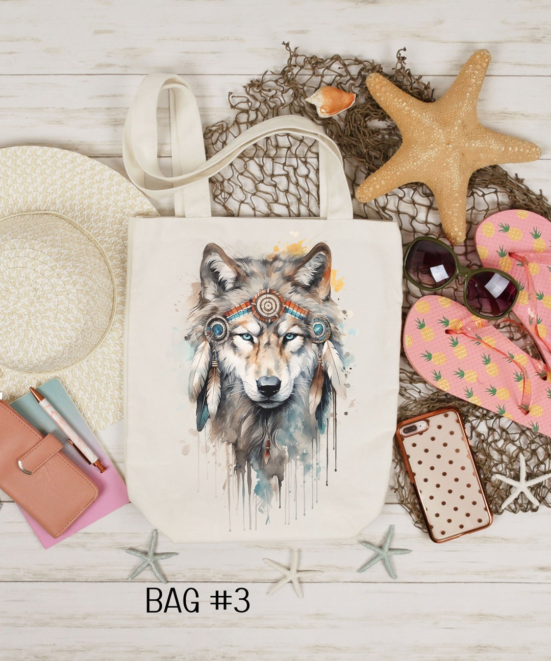 Wolf Canvas Tote Bag: Native American Headdress, Dream Catcher - Etsy