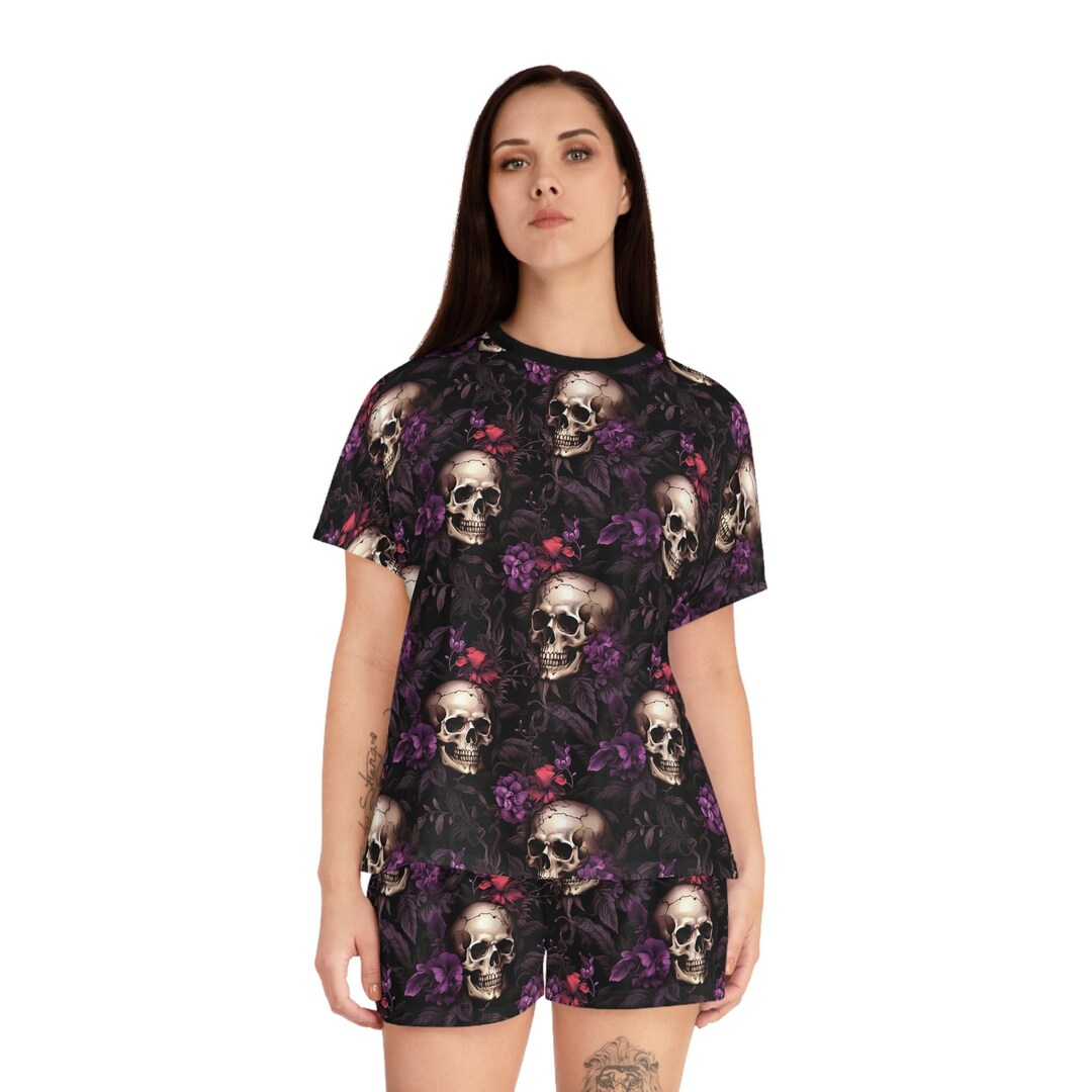 Gothic Skulls and Roses Women's Short Pajama Set Dark Academia Pajamas ...