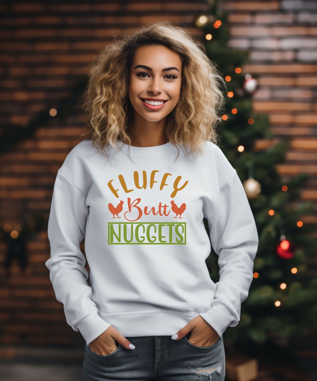 Fluffy Butt Nuggets Colorful Crewneck Sweatshirt Funny Chicken Egg ...