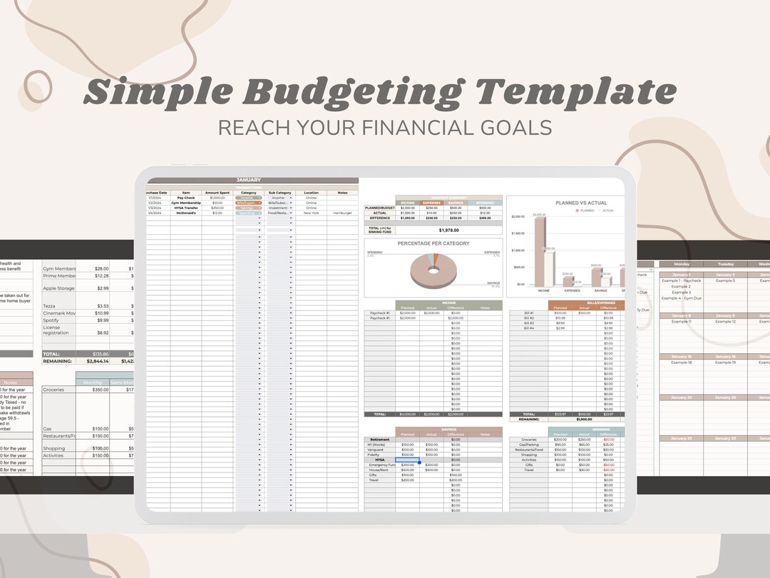 Digital Download Simple Budgeting Template - Etsy