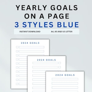 3 Styles 2024 Goals on a Page. Blue. Instant PDF Download. A4, A5 and ...