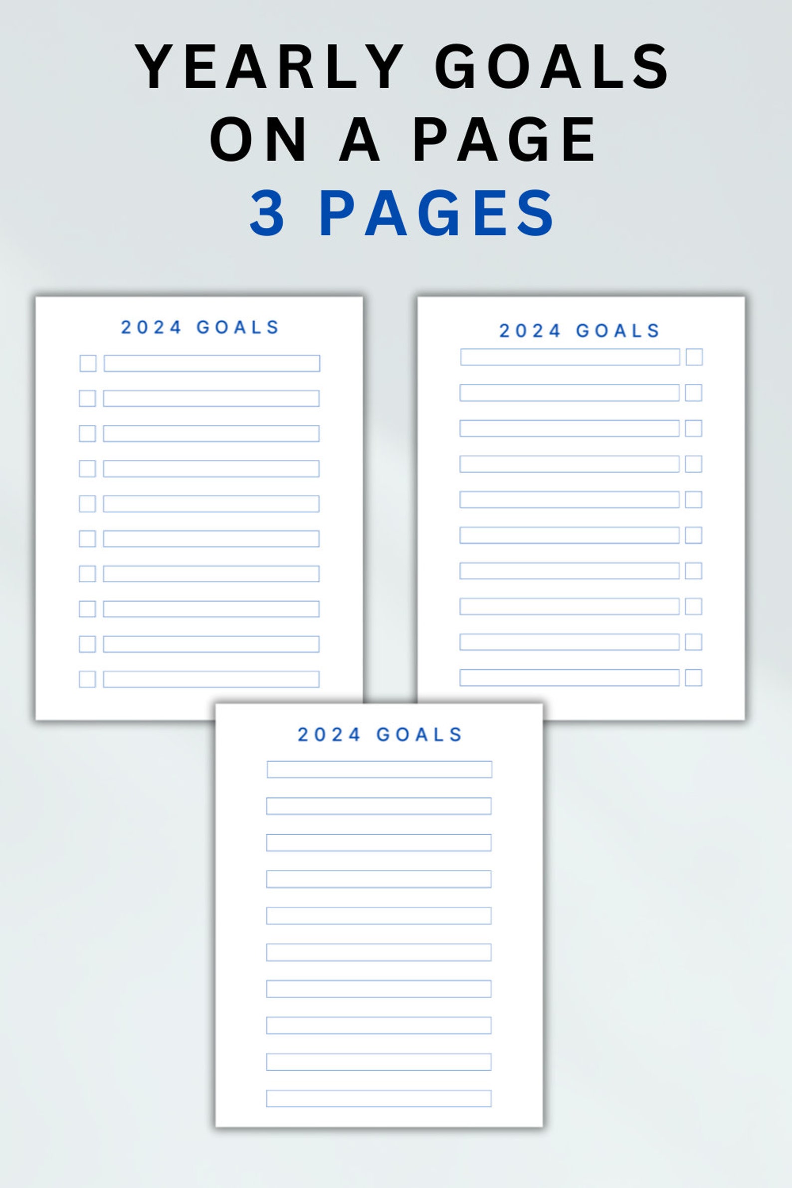 3 Styles 2024 Goals on a Page. Blue. Instant PDF Download. A4, A5 and ...