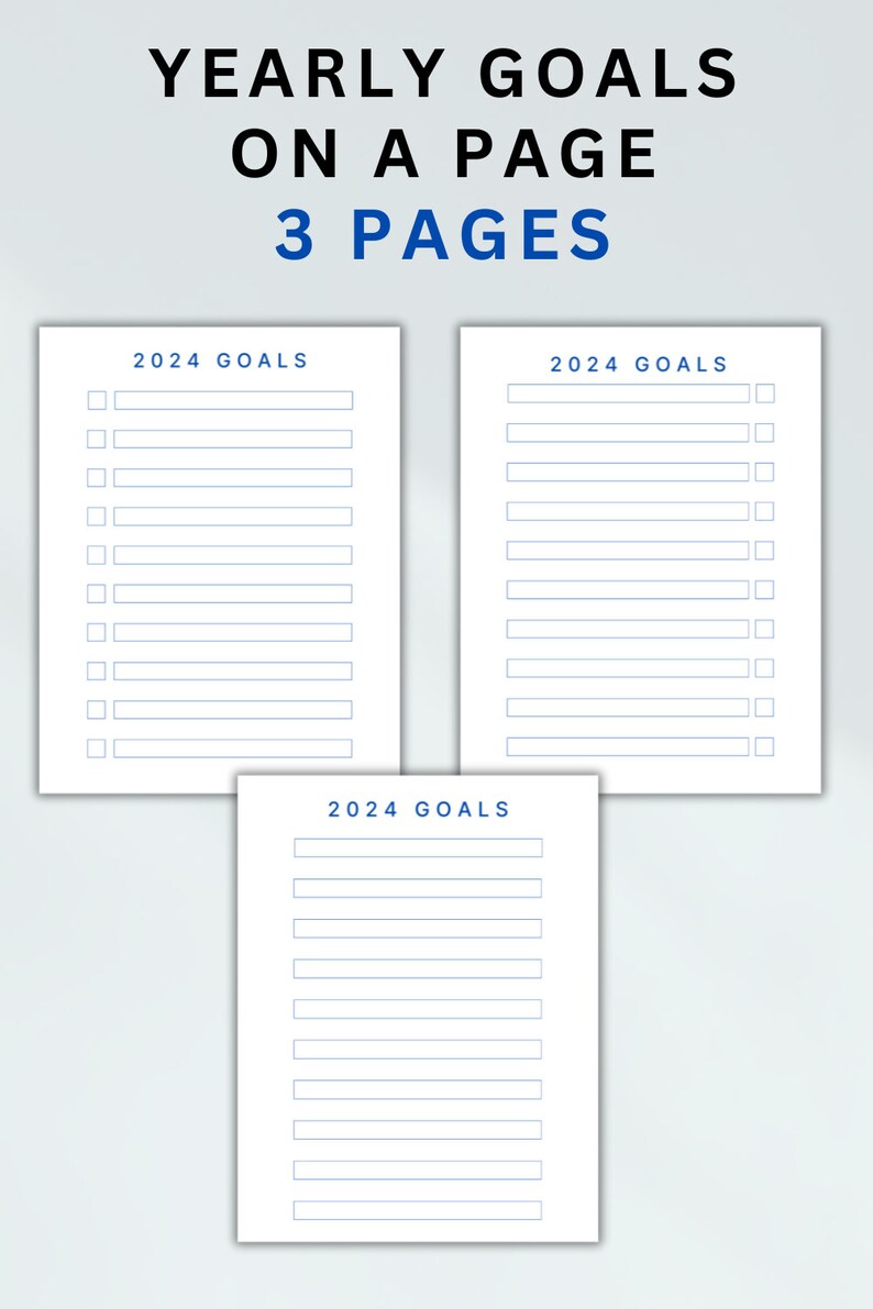 3 Styles 2024 Goals on a Page. Blue. Instant PDF Download. A4, A5 and ...