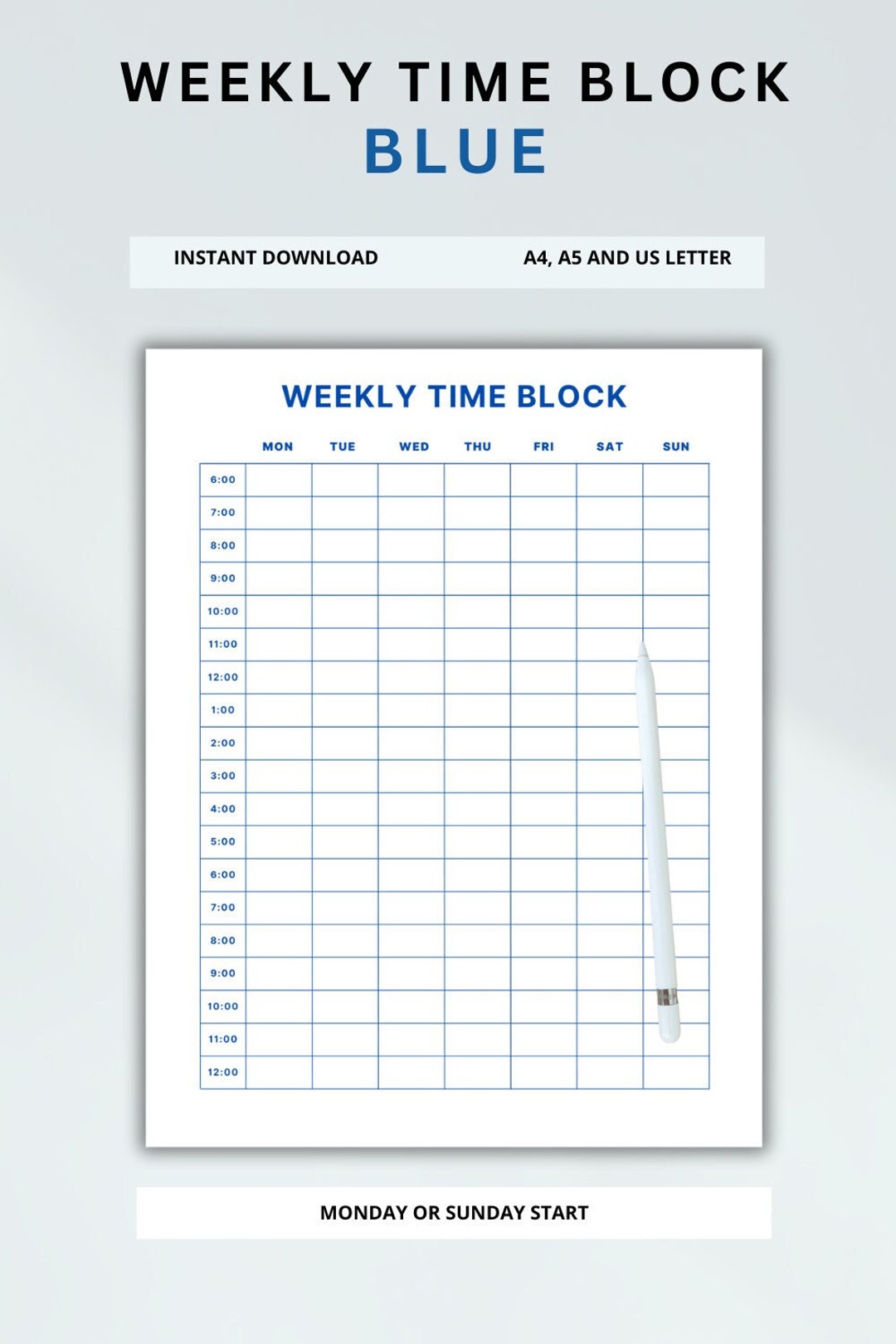 Weekly Time Block Schedule in Blue to Make the Most of Your Week - Etsy