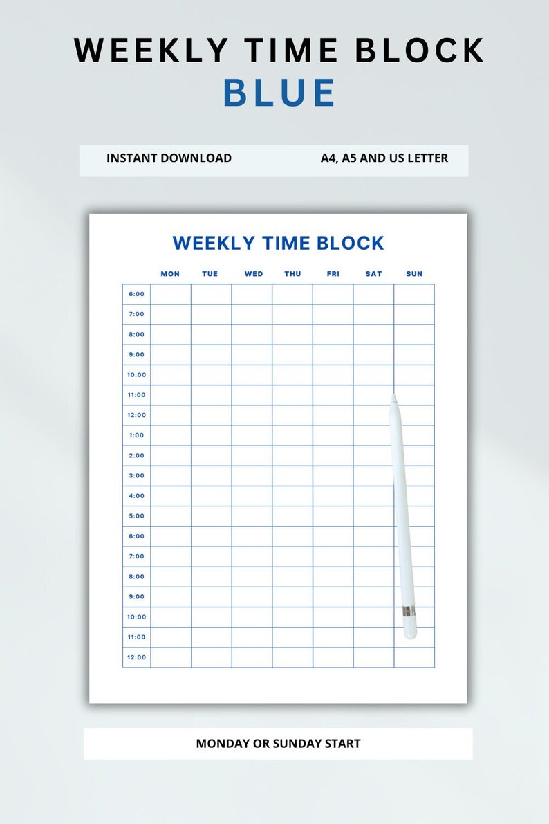 Weekly Time Block Schedule in Blue to Make the Most of Your Week - Etsy