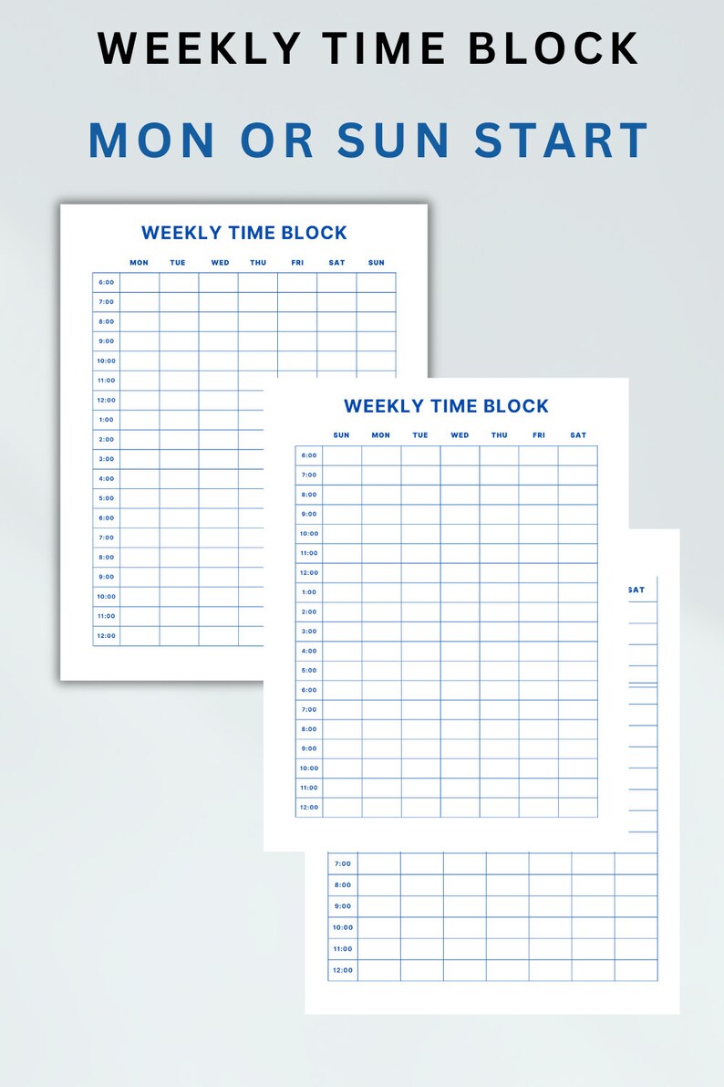 Weekly Time Block Schedule in Blue to Make the Most of Your Week - Etsy