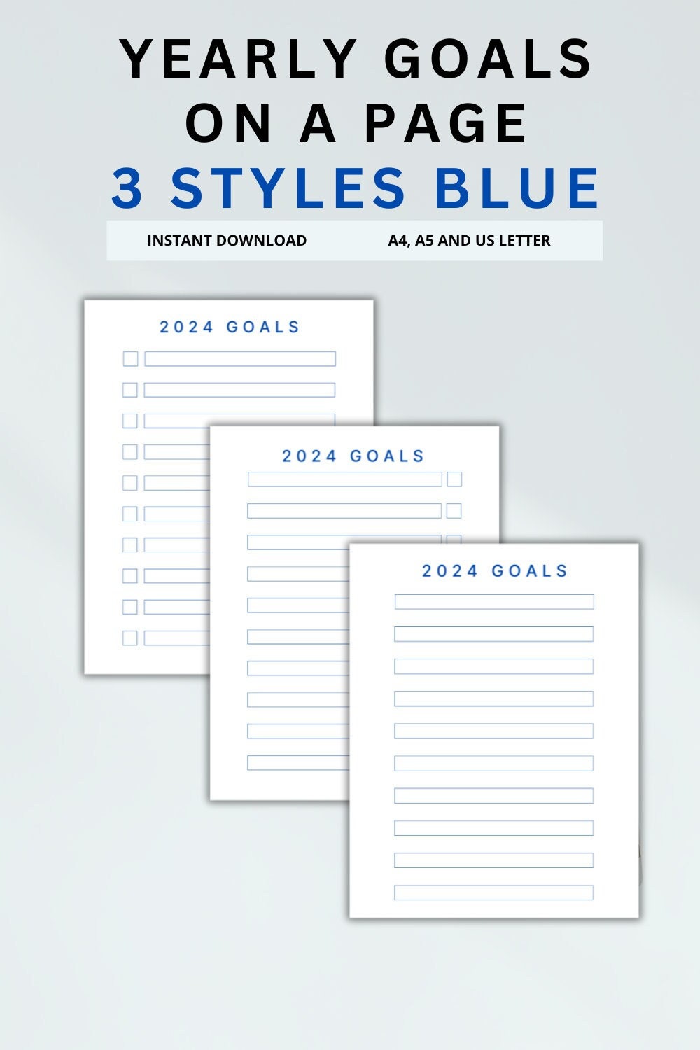 3 Styles 2024 Goals on a Page. Blue. Instant PDF Download. A4, A5 and ...