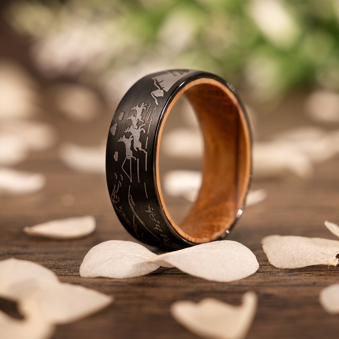 Whiskey Barrel Ring, Elk Ring - 8mm - Unique Tungsten Wedding Ring for ...