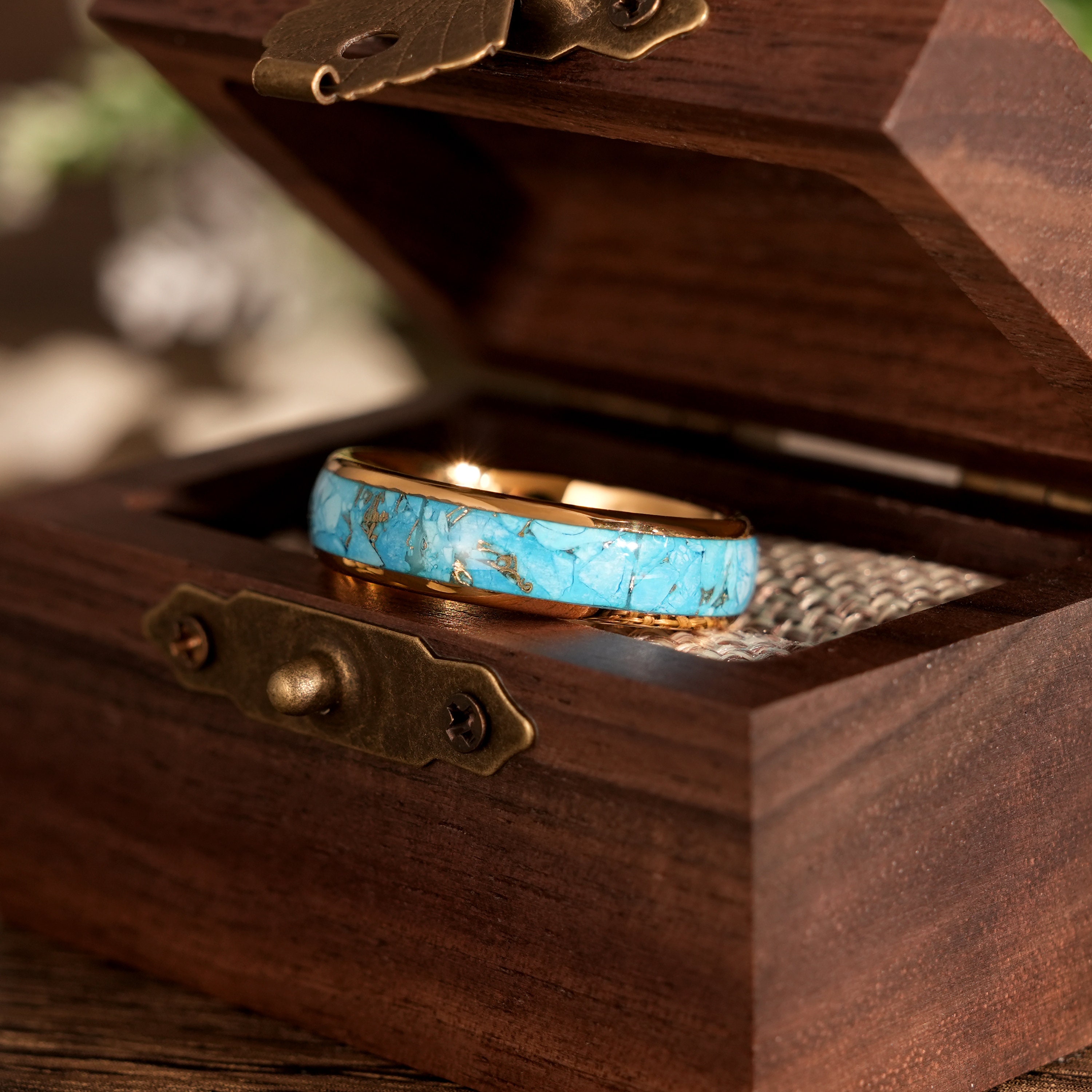 Rose Gold Turquoise Tungsten Rings, Turquoise Wedding Rings, Turquoise ...