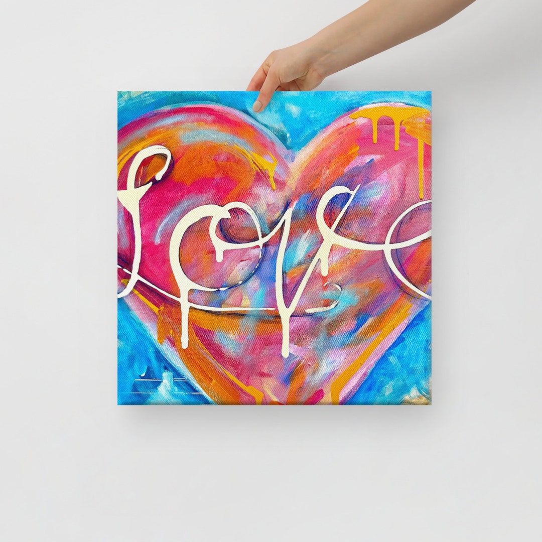 Canvas Painting Print With Love Heart Painting, Love Canvas Print ...