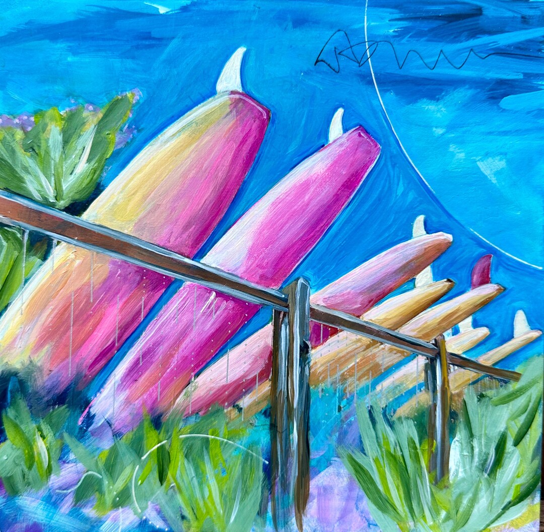 Pleasure Point Line-up. 8x8 Original Art - Etsy