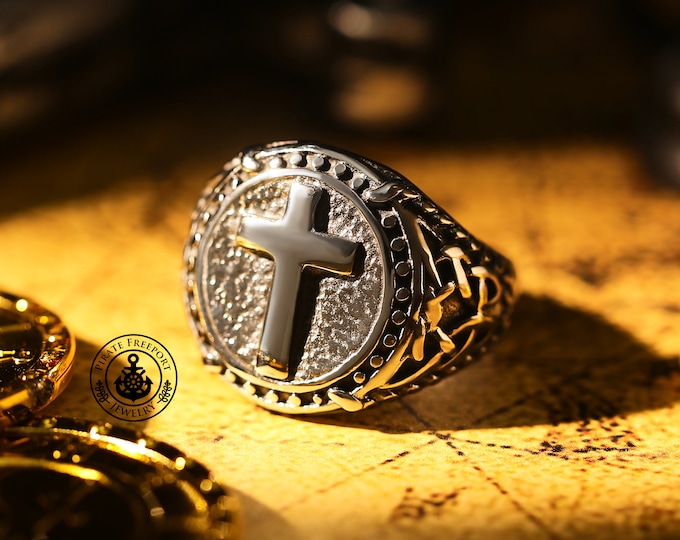 Men's Viking Cross Rings, Pirate Ship Doctor Logo Rings, Handmade ...