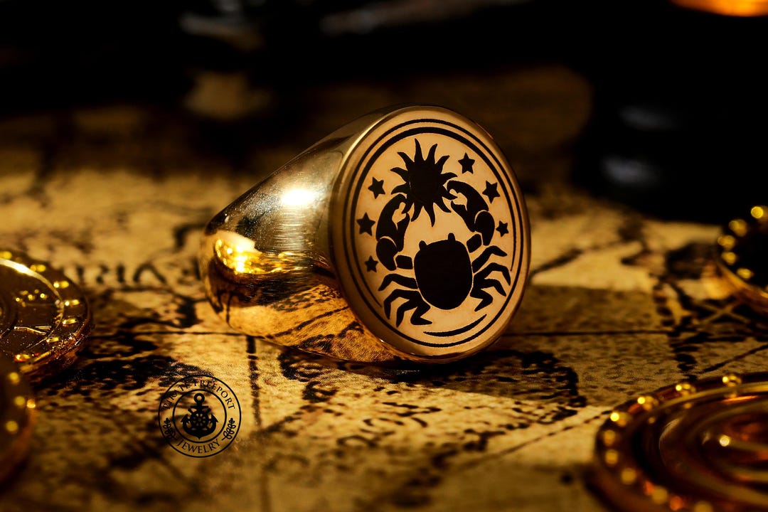 Handmade Titanium Steel Signet Ring: Crab Sun Star Pirate Ring - Etsy