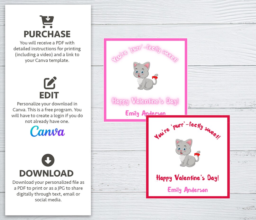 Kids Valentine, Purr'fectly Sweet, Downloadable Valentines, Cute ...