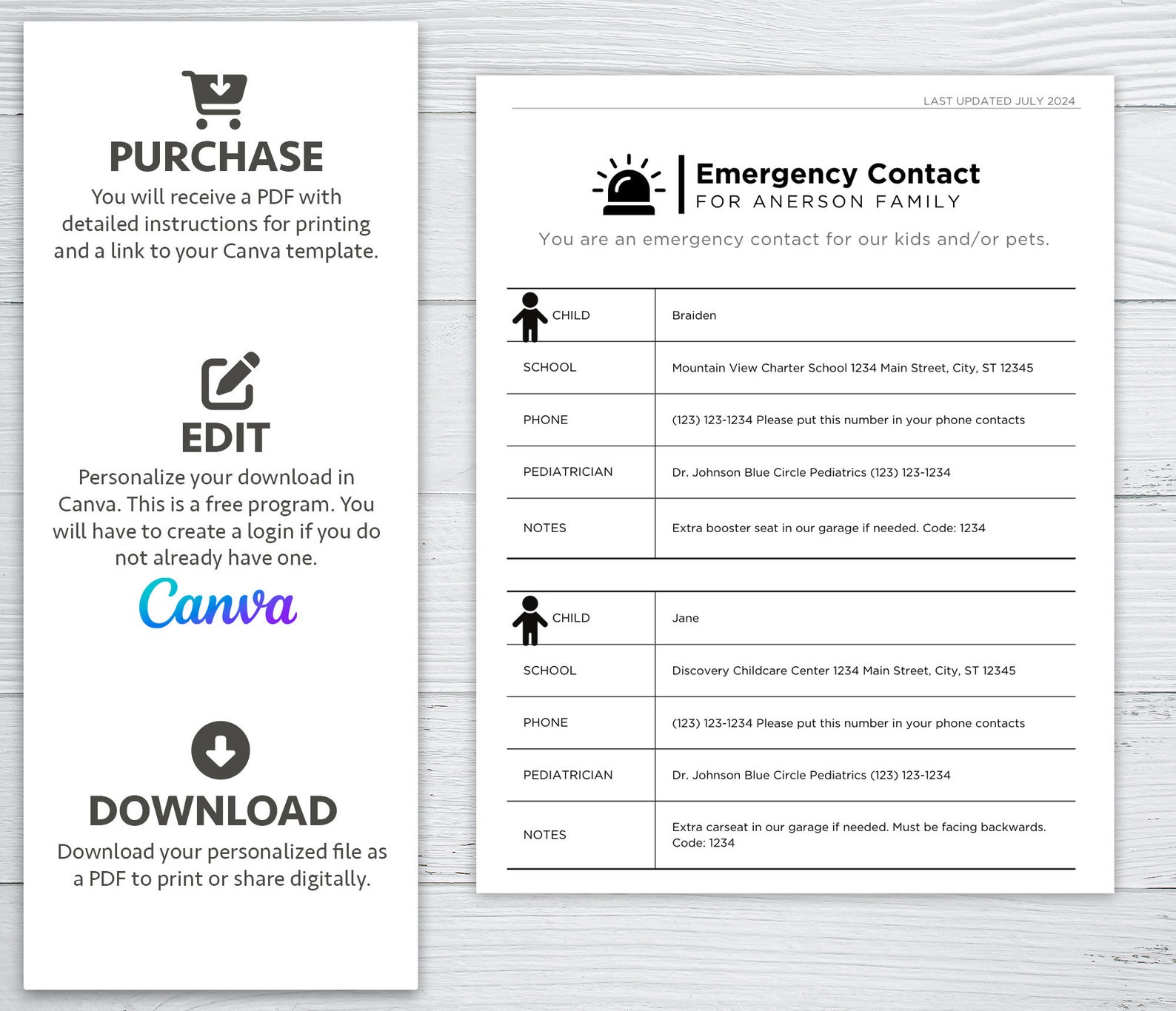Emergency Contact Sheet to Share With Your Chosen Emergency Contacts ...