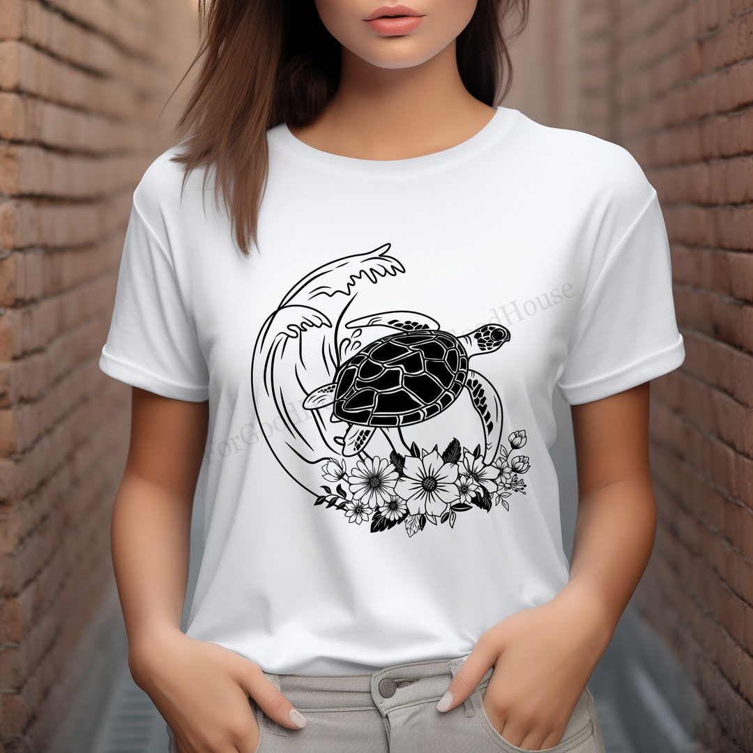 Turtle With Wave Svg, Turtle Svg File, Sea Turtle Svg, Flower Turtle ...