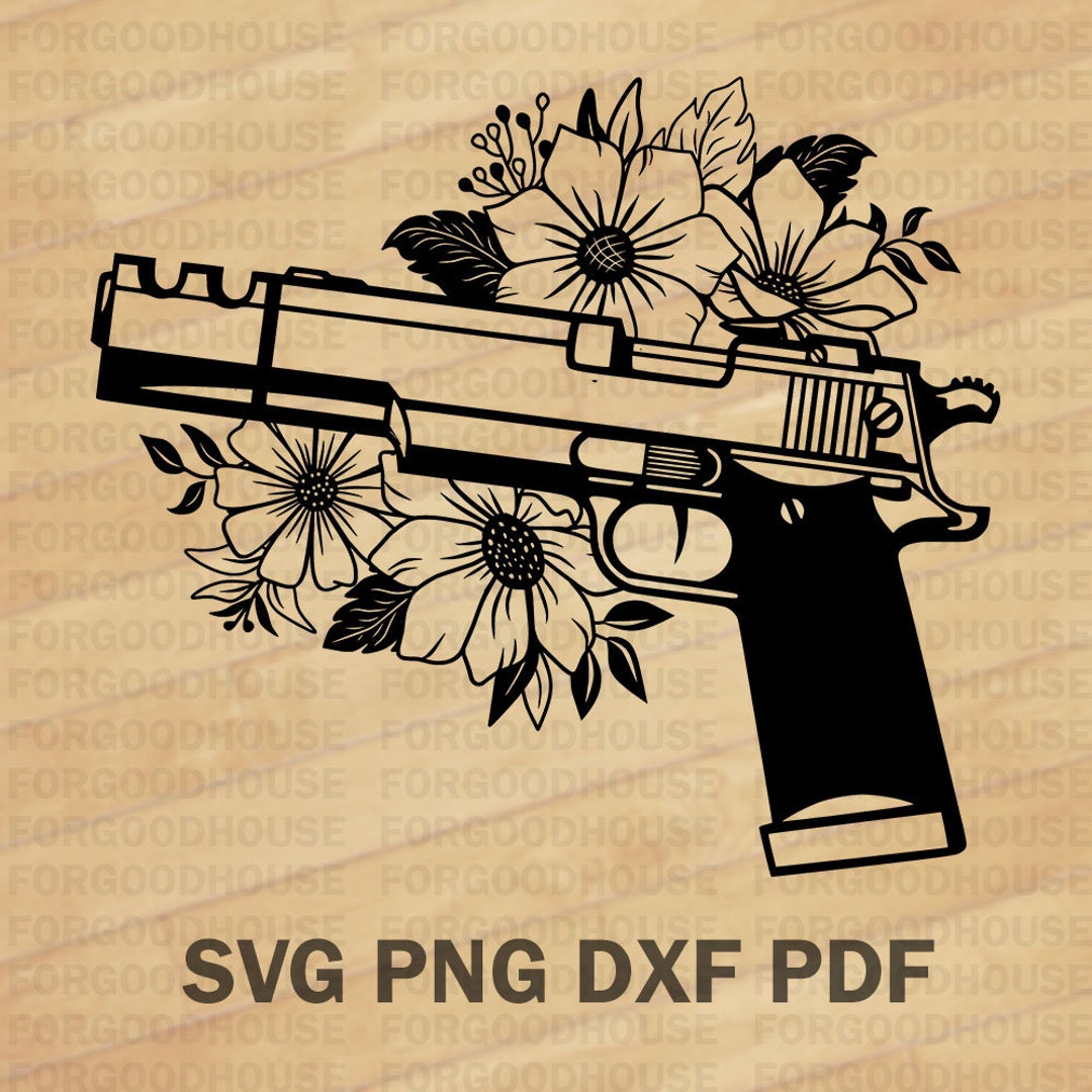 Floral Gun Svg, Floral Rifle Svg, Floral Weapon Svg, Assault Rifle Svg ...