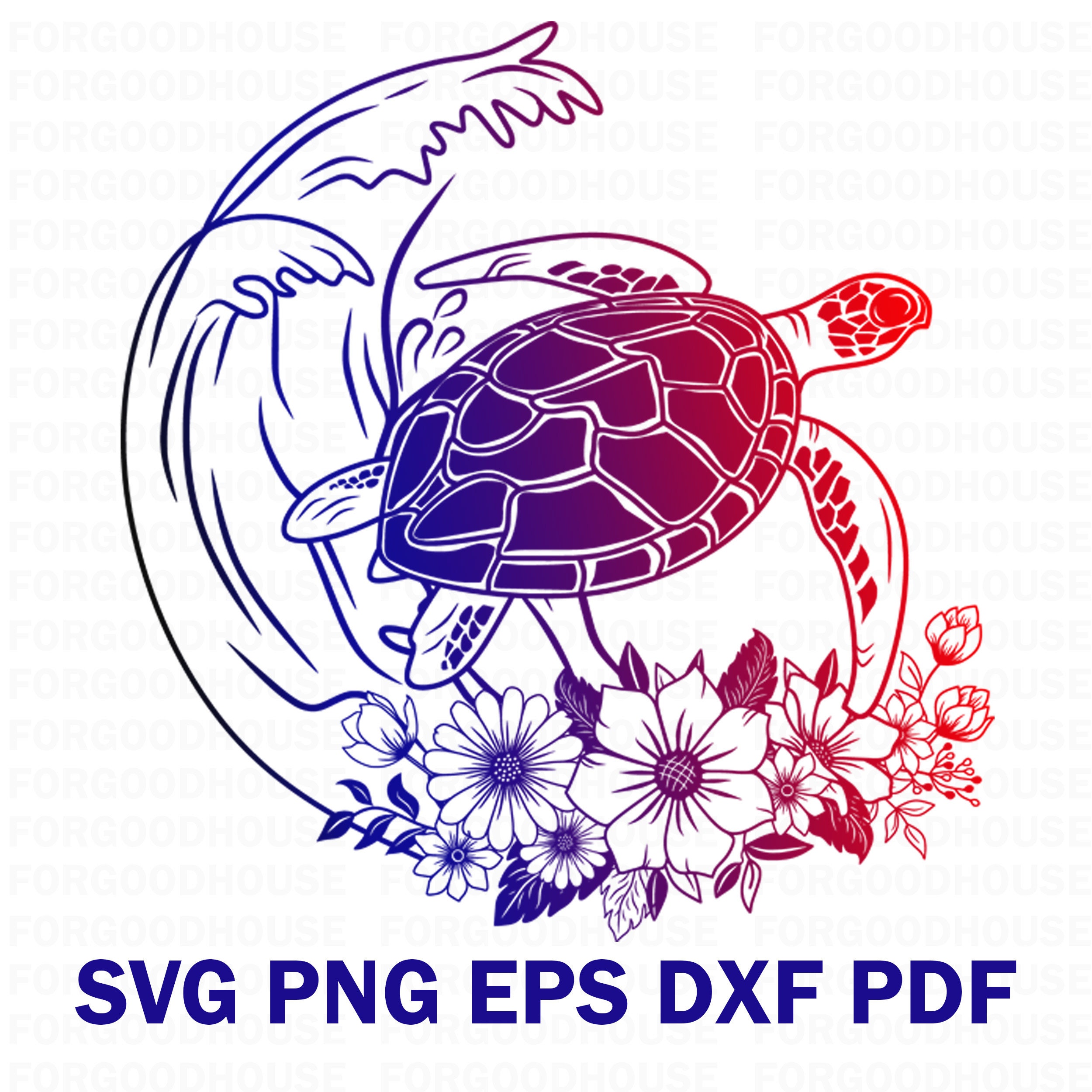 Turtle With Wave Svg, Turtle Svg File, Sea Turtle Svg, Flower Turtle ...