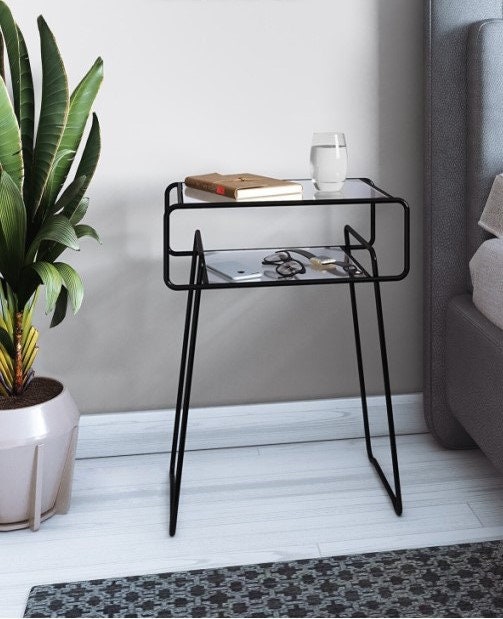 Modern Metal Nightstand , Nightstand Shelf, Bedside Table , Unique ...