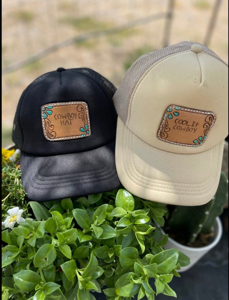 Tooled Leather Trucker Hat - Etsy